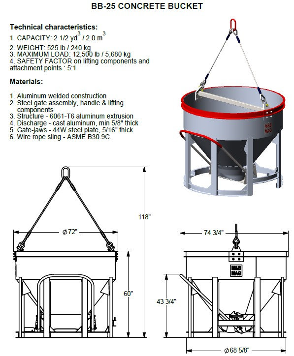 Large aluminum concrete bucket