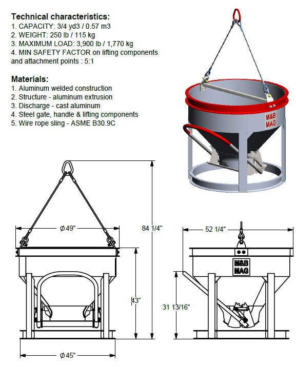 Small aluminum concrete bucket