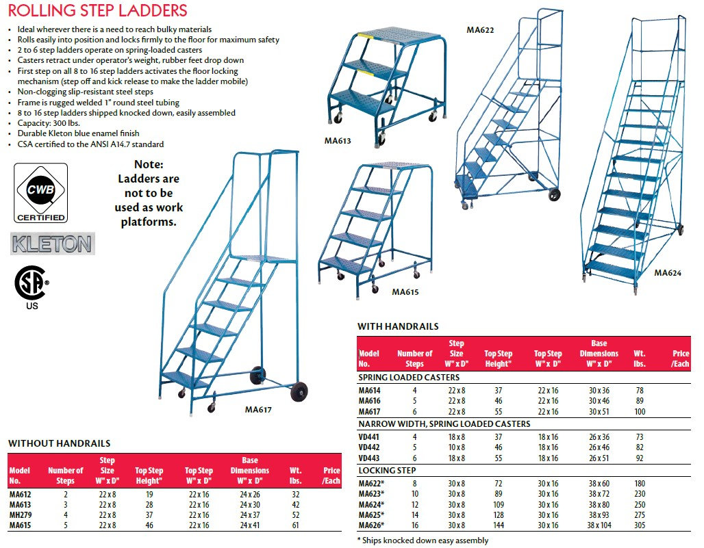 Mechanics Ladders, Tilt-N-Roll ladders & Step Stands